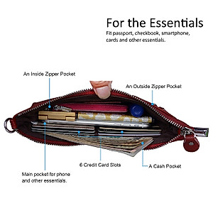 befen Women's Smartphone Leather Wristlet Crossbody Wallet Clutch with Crossbody Strap/Wrist Strap - Fit iPhone 15 Pro Max - Jester Red