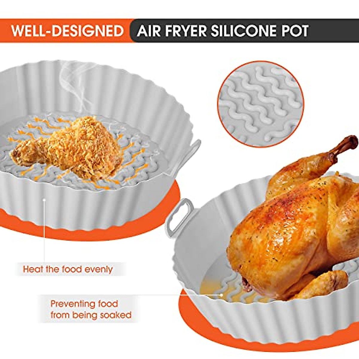 Hiyaloo 2Pcs Air Fryer Silicone Liners 7.5 Inch Air Fryer Accessories Round BPA Free Non Stick Silicone Air Fryer Liners Reusable Parchment Paper Replacement Fits 3QT - 5QT Air Fryer (Blue+Grey, 2)