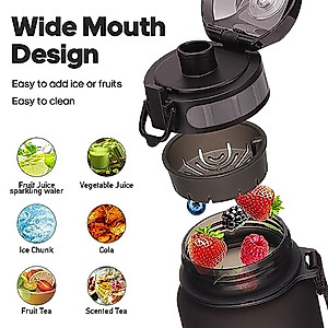 Unistar Water Bottle with Time Marker -Large 34 oz Tritan Bottle & No Sweat Sleeve -Leak Proof Gym Sports Bottle with Fruit Infuser Strainer & Carrying Strap - Gift Package for Christmas