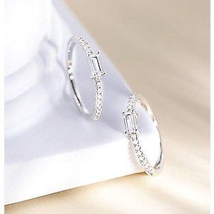 TIGRADE 1.5mm Eternity Ring Baguette Cubic Zirconia Anniversary Ring CZ Pave Wedding Band for Women Size 3-12, Silver, Size 7.5