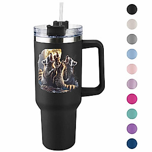 40 Oz Insulated Tumbler with Handle and Straw,Three Little Raccoon Stainless Steel Vacuum Insulated Travel Mug,Leak-proof Water Bottle Iced Coffee Cup,The Moonlight Animal
