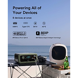 Baseus Portable Power Station ioTa 420W, 288Wh Solar Generator with 90000mAh LiFePO4 Backup Battery, 140W PD3.1 Fast Charging, 2 AC Outlets, LED Light for Outdoor Camping, RVs, CPAP, Home Emergency