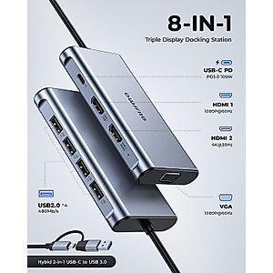 USB Docking Station, GIISSMO USB C Hub USB 3.0 to Dual HDMI VGA Adapter Triple Display USB C Laptop Docking Station Dual Display for MacBook Pro/Air/M1/M2/Mac, USB C Hub for Dell/HP/Lenovo/Surface
