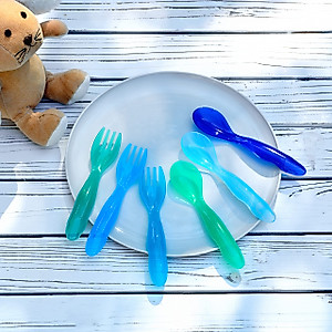 Youngever 18 Pcs Plastic Toddler Utensils, Plastic Kids Forks Kids Spoons, Large Size, Set of 9 in 9 Coastal Colors