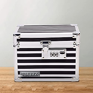 Vaultz Medicine Lock Box w/Combination Lock - 5 x 7 x 5 Cabinet Safe, Black & White Stripes