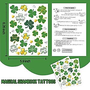 Partywind 64 PCS St Patrick's Day Temporary Tattoos, Metallic Glitter Shamrock Face Stickers for Saint Patrick's Day Decorations Party Favors, Irish Shamrock Decor for Women, Men, Kids (2 Sheets)