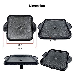 Eutuxia Stovetop Korean BBQ Grill Pan, 15.5", Non-stick Smokeless Scratch-Resistant, Cast Iron Style Aluminum, For Vegetable Egg Pork Beef Meat Garlic Cheese Kimchi Made in Korea, KBBQ, Plus Square.