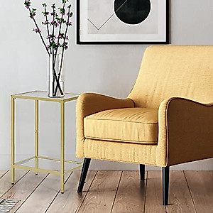 HOMSHO Side Tables Set of 2, End Tables with Tempered Glass, 2-Tier Nightstands with Storage Shelves, Slim Sofa Table for Living Room, Bedroom (2, Golden)