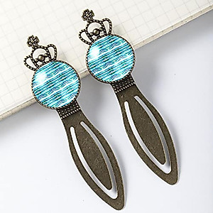 Water Wave Vintage Brass Bookmarks, 2 Packs Crown Reading Page Insert, Classical Reading Book Pages Marks