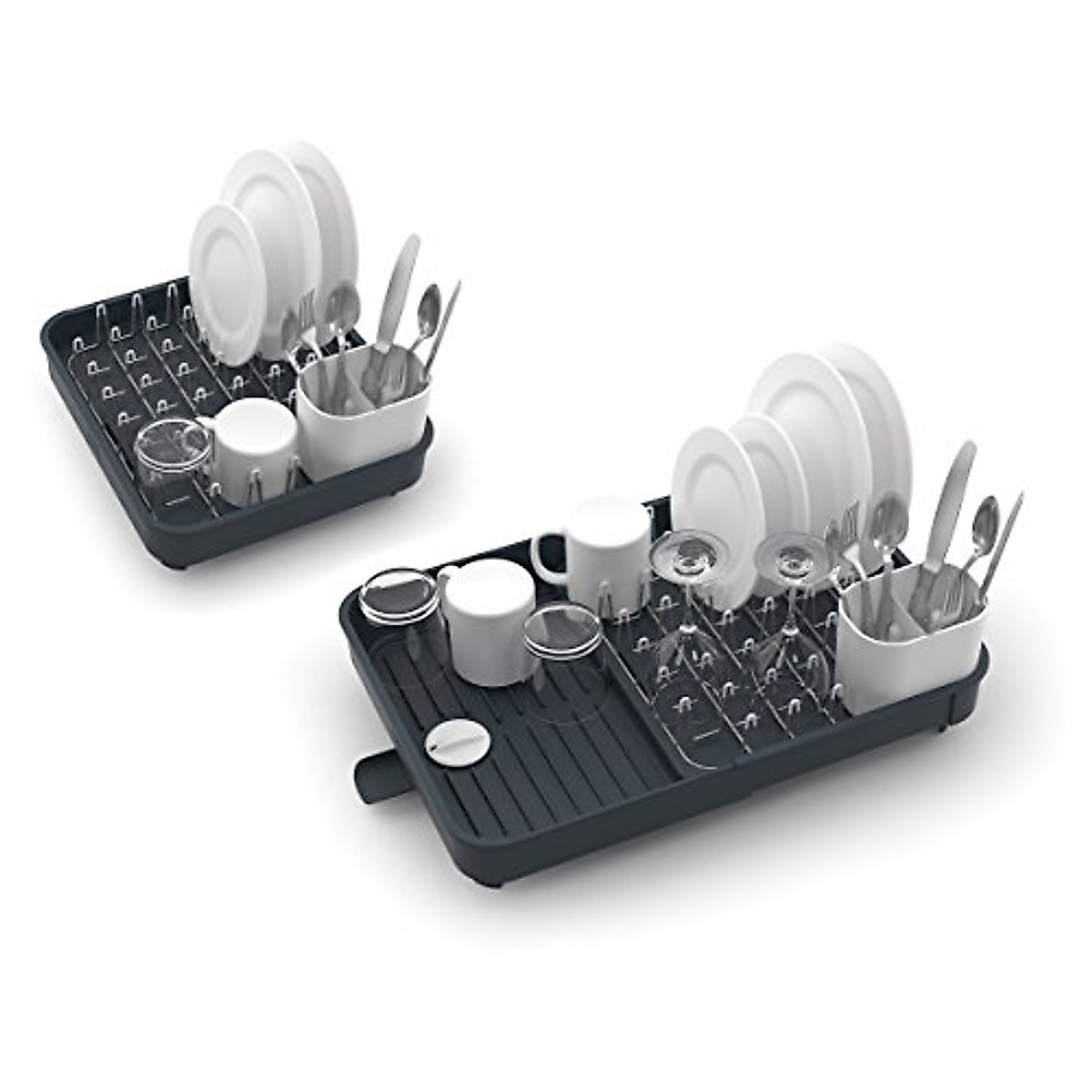 Joseph Joseph 85040 Extend Expandable Dish Drying Rack and Drainboard Set Foldaway Integrated Spout Drainer Removable Steel Rack and Cutlery Holder, Gray