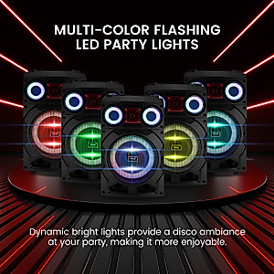Pyle Portable Bluetooth PA Speaker System - 800W 10” Rechargeable Speaker, TWS, Party Light, LED Display, FM/AUX/MP3/USB/SD, Wheels - Wireless Mic, Remote Control, Tablet Holder Included - PHP210DJT