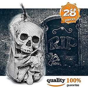 Gonioa Bag of Skeleton Bones and Skull for Best Halloween Decoration and Spooky Graveyard Scene, Outdoor Halloween Prop Creepy Haunted Decorations – 28 Pcs Set