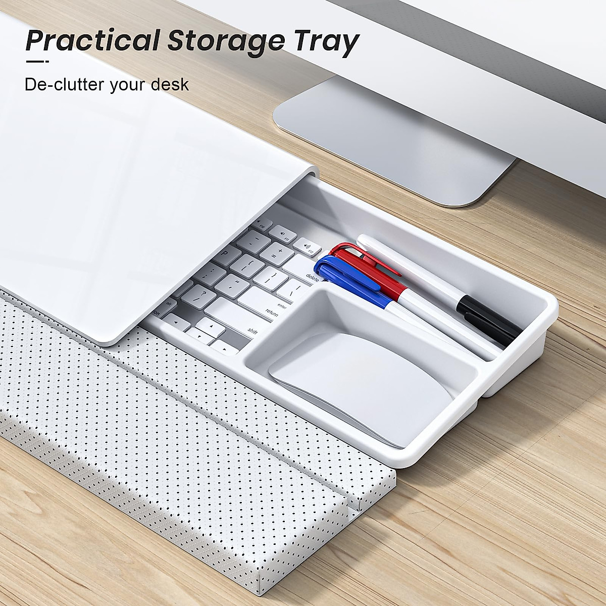 Acrylic Computer Keyboard Stand with Wrist Rest & Storage Tray - Yikola 3-Level Angle Adjustable Keyboard Riser for Desk Dry Erase Board Buddy, Ergonomic Tilted Keyboard Holder for Comfortable Typing