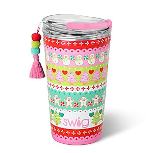 Swig Life 24oz Party Cup, Stackable Insulated Travel Coffee Tumbler with EZ Slider Lid, Cup Holder Friendly Travel Thermos, Stainless Steel 24 oz Tumbler, Reusable Coffee Mug (Cookie Jar)