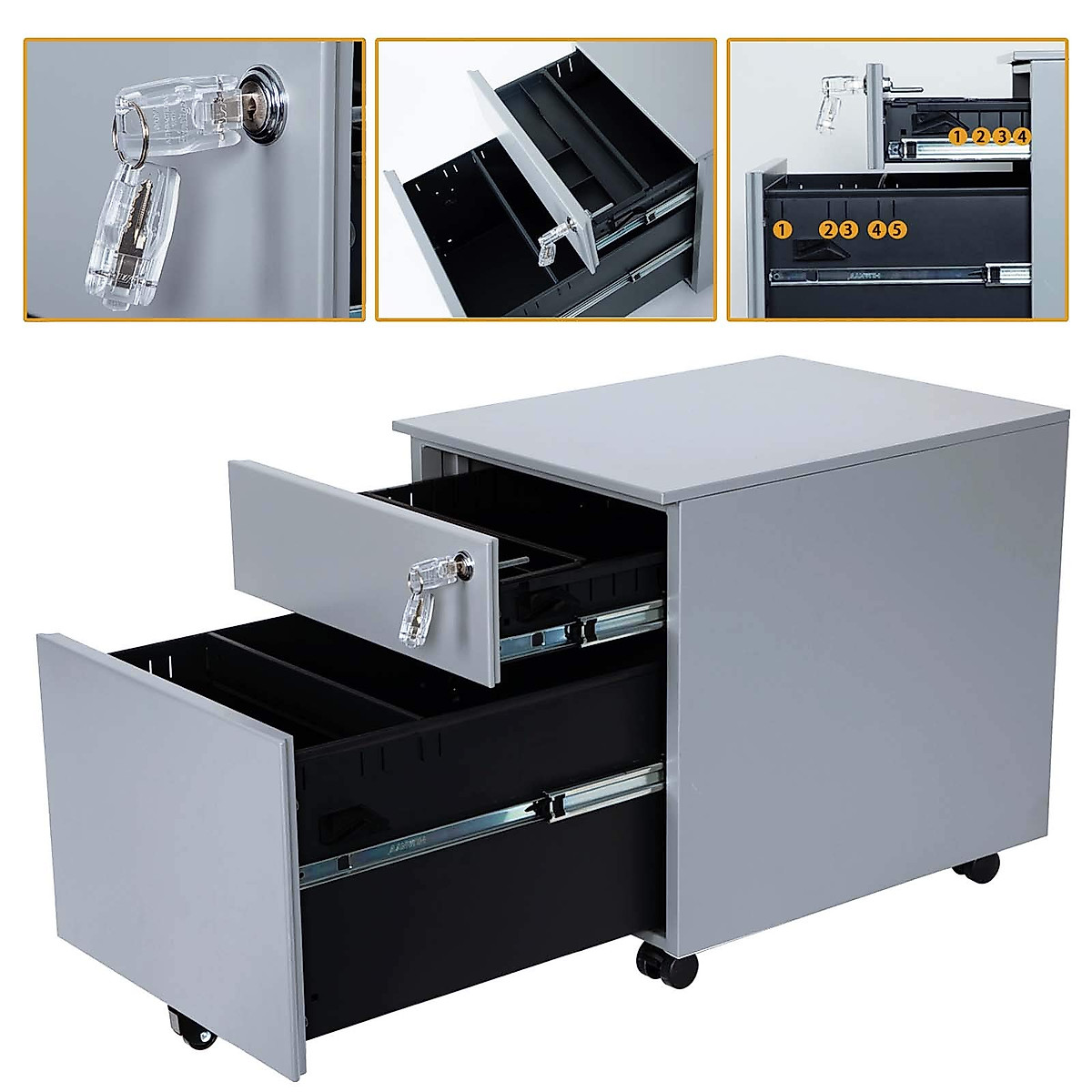 AIMEZO 2-Drawer Mobile File Cabinet Under Desk Storage for Home Office, Fully Assembled Silver