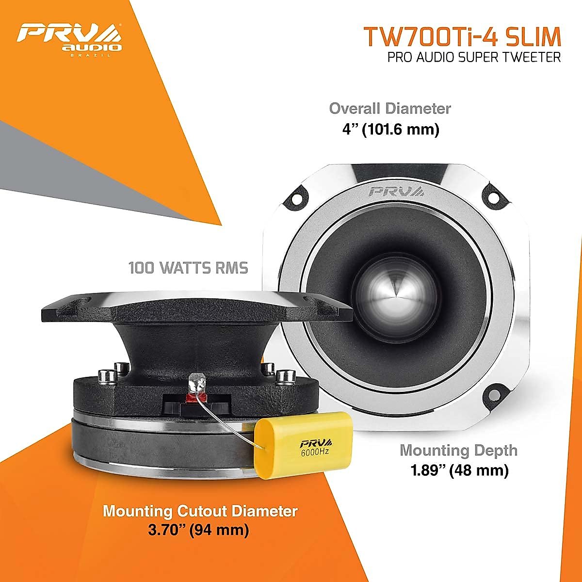 PRV AUDIO 4 Inch Titanium Bullet Tweeter Pair TW700Ti-4 Slim Profile, 200 Watts Program Power, 4 Ohm, 100 Watts RMS, 1.5 in Voice Coil Super Tweeter Pro Car Audio (Pair)