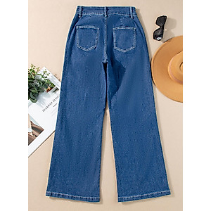Sidefeel Womens Wide Leg Jeans Casual Baggy High Waisted Stretch Denim Pants Size 8 Blue
