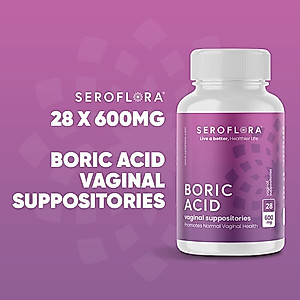 Seroflora Boric Acid Vaginal Suppositories 600 mg 28 Capsules - Boric Acid Pills for Women - Vaginal Health pH Balance for Women - Supports Vaginal Odor Control