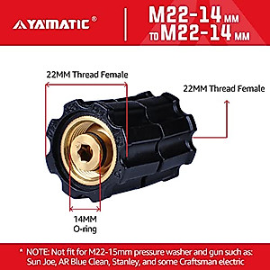 YAMATIC Pressure Washer Adapter Stabilizer for Hose, Pump, and Gun, M22-14mm Female x M22-14mm Female,4000 PSI/280 Bar