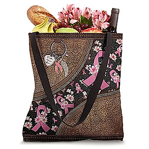 Pink Ribbon Floral Zipper-Leather-Breast Cancer Awareness Tote Bag