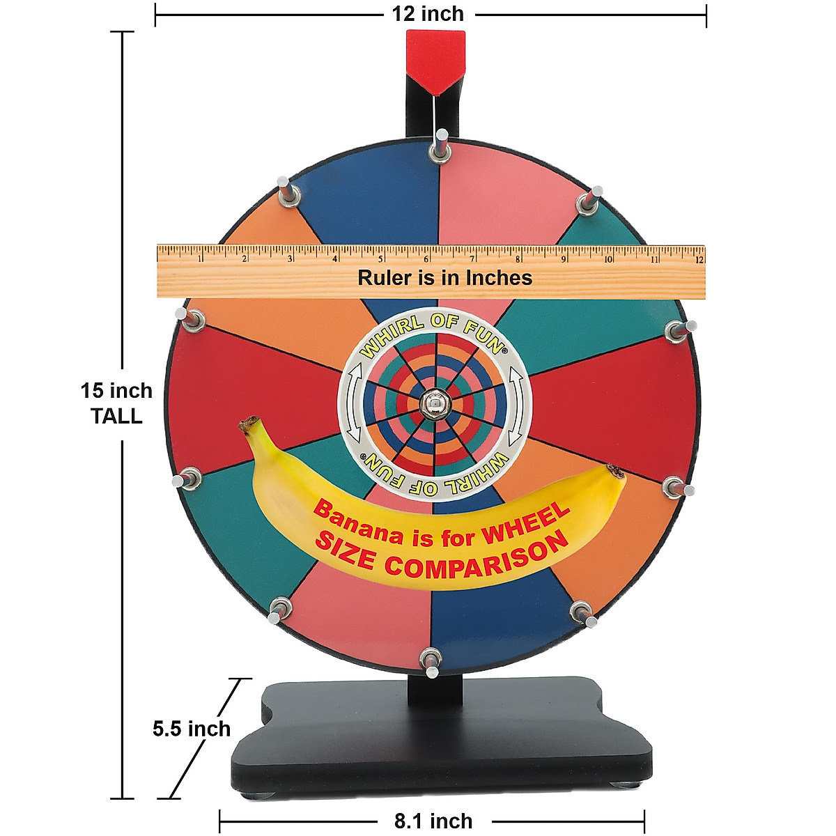 Whirl of Fun 12 inch Prize Wheel Spinner with Stand - Spinning Wheel for Prizes, 10 Color Slots, Customize Erasable Dry Erase Surface, Tropical Colors, Portable, Tools Included, Made in USA