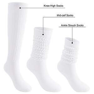 UTTPLL Women Slouch Socks, Girls Scrunch Socks, Heavy Warm Winter Thick Socks Boot Socks Long Chunky Baggy 80s 90s Socks White One Size