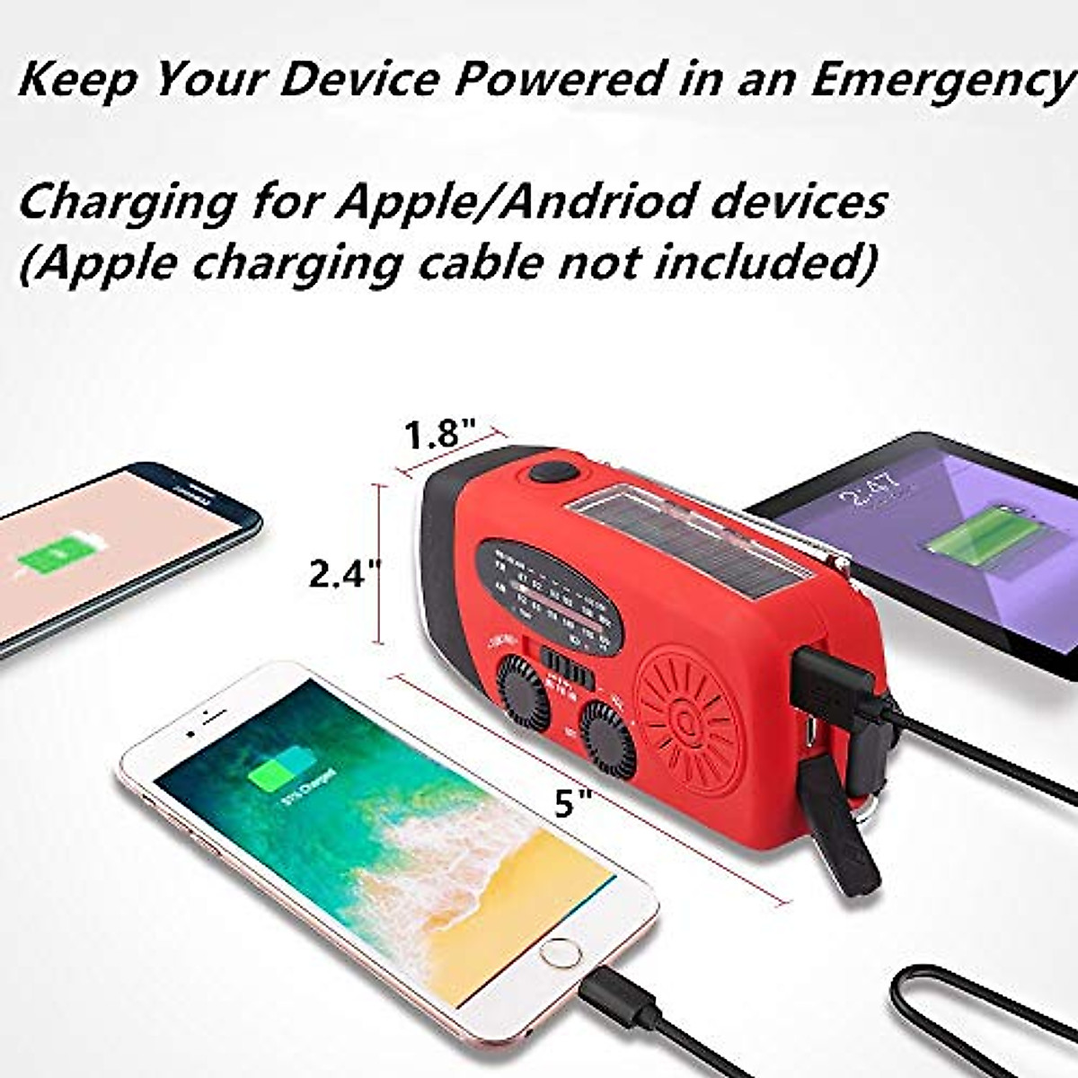 Handsider Solar Hand Crank Self Powered Survival Emergency AM FM NOAA Weather Radio with Led Flashlight, 2000mAh Power Bank for Cellphone Smartphone