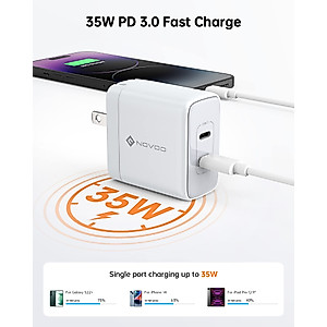 35W USB C Charger Block, NOVOO GaN III iPhone Charger USB C Brick Foldable Wall Charger Fast Charging Adapter for Mobile iPhone 14/14 Plus/14 Pro/14 Pro Watch/Galaxy, Pixel 4/3, iPad/iPad Mini