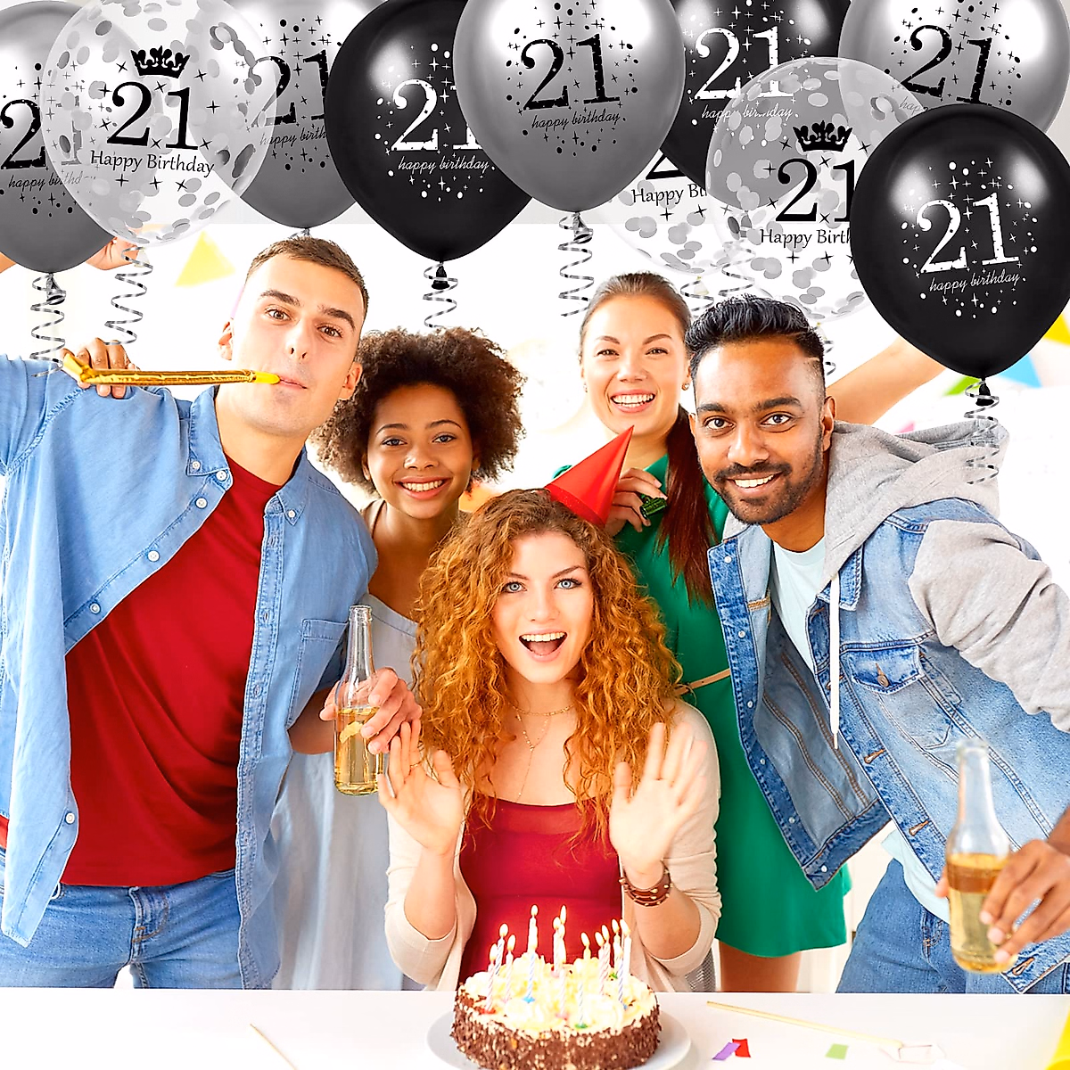 21st Birthday Balloons Decorations 15pcs Black Silver Happy 21st Birthday Party Latex Confetti Balloons for Men Women Boys Girls 21st Anniversary Happy Birthday Party Decor Supplies 12 inches