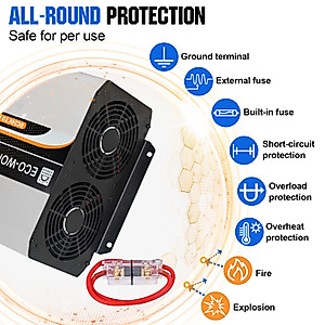 ECO-WORTHY 3000W Pure Sine Wave Solar Power Inverter 24V DC to 120V AC Converter with Remote Control,1*AC Outlet,1*Hardwire Terminals and 1 * 150A Fuse,Remote Controller for Home RV Truck Off-Grid…