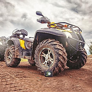 Slime 40061 Tire Inflator, Power Sport, Compact, Lightweight, Analog, Motorcycles, ATVs/UTVs and cars, includes LED light and twist connect hose, 12V and alligator clips, 12 min inflation