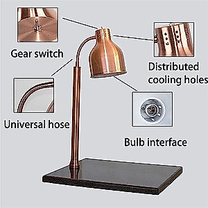 Food Warmer Lamp, 250W Food Heat Lamp Food Warmer, Bulbs Buffet Display Heating Preservation Light Vertical Marble Warming Station Heat Lamp (Color : Gold)