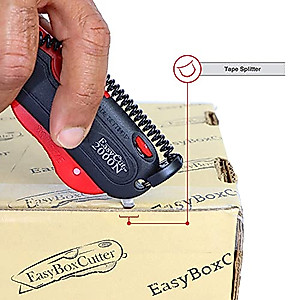 Modern Box Cutter, extra tape cutter at back, dual side edge guide, 3 blade depth setting, 2 blades and holster - Red Color 2000