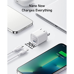Anker USB C GaN 30W, 511 Charger (Nano 3) with 6ft Bio-Based USB-C to Lightning Cable (MFi Certified), for iPhone 14/14 Pro/14 Pro Max/13/13 Mini/13 Pro/13 Pro Max/iPad Pro