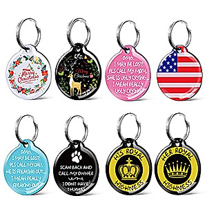 Christmas Reindeer Pattern Dog & Cat Tag - QR Code Pet ID with Online Profile - Festive Personalized Name - Holiday Themed Nameplate for Pets - Cute Seasonal Gift(Merry Christmas)