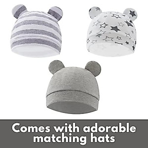 Swaddle King Easy Swaddle Wraps with Matching Hats, Pack of 6 (3 Wraps + 3 Hats), Cotton Knit Baby Wrap, Newborn Wearable Swaddle Sleep Sack, Size 0-3 Months, Small