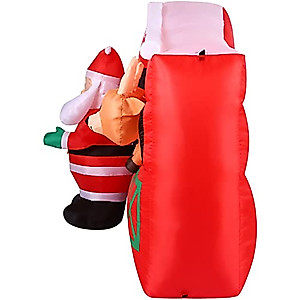 Christmas Time 4-Ft. Inflatable Santa Claus in a Reindeer Stable with LED Lights | Festive Holiday Blow-Up Decorations |Blower, Stakes, Ropes, and Storage Bag Included | CT-RDRSTBLE041-L, Red