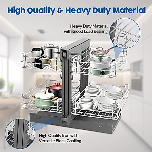 Xverycan Modern Cabinet Corner Organizer, 2-Tier 4-Basket Pull Out, Soft Close, 26.7"L x 18.1"W x 22.4"H