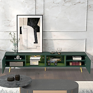 Bonzy Home 86" LED TV Stand, Modern Entertainment Center up to 90" TV, Television Console Table with Storage Cabinets for Living Room, Dark Green