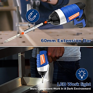 Electric Screwdriver, SORAKO Cordless Screwdriver Rechargeable 4V Max, Power Screwdriver with LED Light, 1300mAh Battery Screwdriver 6 Nm 30 PCS Screw Gun Accessories for Home DIY, Car Repair