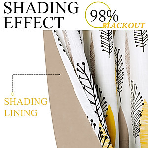 Cherry Home Modern Leaves Room Darkening Blackout Curtain Pairs Panel Heavy Drapes for Living Room Grommet Top Draperies Yellow,2 Panels with 2 Matching Pillow Case,52 Inch by 84 Inch