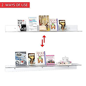 Sezanrpt 36 Inches Clear Long Floating Shelves for Wall, Acrylic Long Wall Shelf, Wall Mounted Shelves for Plants, Radio, Funko Pop, Books, Picture Frame, Clock, Cosmetics, Toiletries, 2 Pack