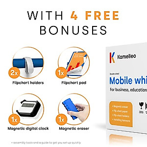 Rolling Magnetic Whiteboard 60 x 46 - Large Portable Dry Erase Board with Stand - Double Sided Easel Style Whiteboard with Wheels - Mobile Standing Whiteboard for Office, Classroom & Home