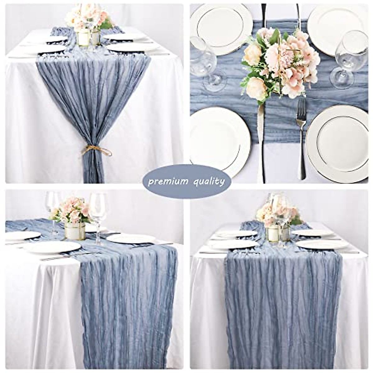 12 Pack 10Ft Cheesecloth Table Runner 35x120 Inch Boho Gauze Table Runner Rustic Cheese Cloth Long Table Runner Romantic Table Runner for Wedding Bridal Shower Birthday Party Table Decor (Dusty Blue)