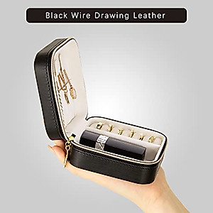 KAMIER Small Jewelry Boxes for Women | Portable Travel Jewelry Case | Wire Drawing Leather Jewelry Organizer Box for Earrings, Ring, Necklaces(Black)