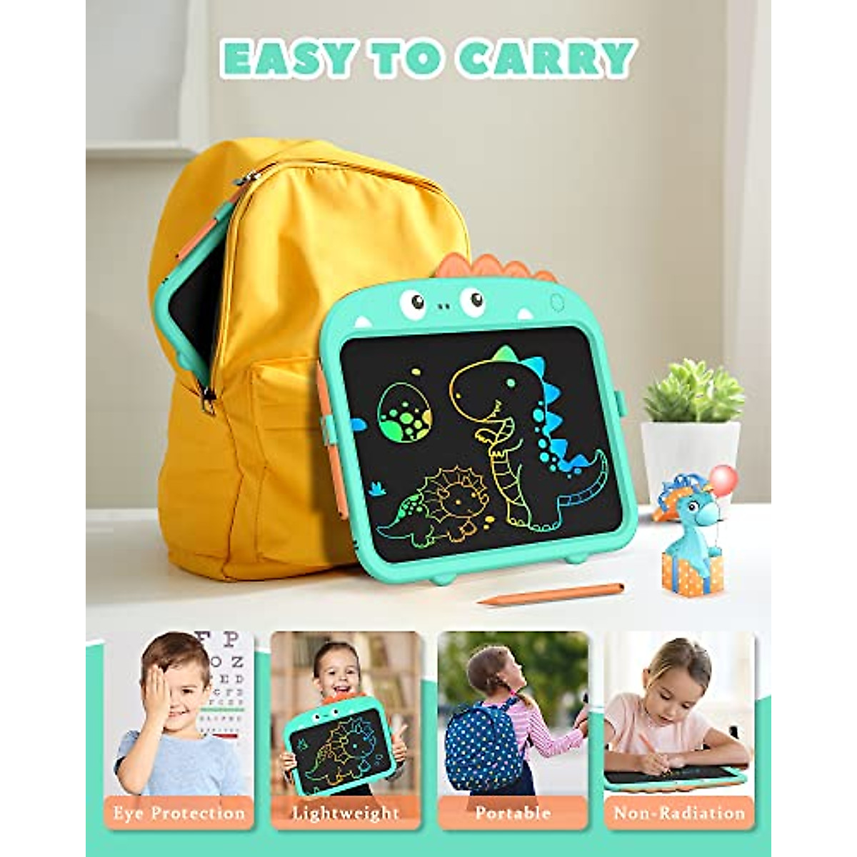 Derabika LCD Writing Tablet for Kids Dinosaur Toys,13.5 Inch Drawing Pad Doodle Board, Toddler Toys Drawing Board Birthday Gift, Drawing Tablet for Boys Girls 3 4 5 6 7 8 Years Old(Green)