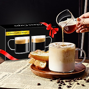 PARACITY Clear Coffee mug 14oz, Glass Coffee Mugs Set of 2, Large Glass Coffee Cups with Handle, Glass Tea cups for Hot/Cold Drink, Latte, Cappuccino, Tea, Juice and Beer