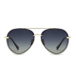 DIFF Lenox Gold + Black Grey Gradient, Designer Oversized Aviator Sunglasses for Women UV400 Polarized Protection