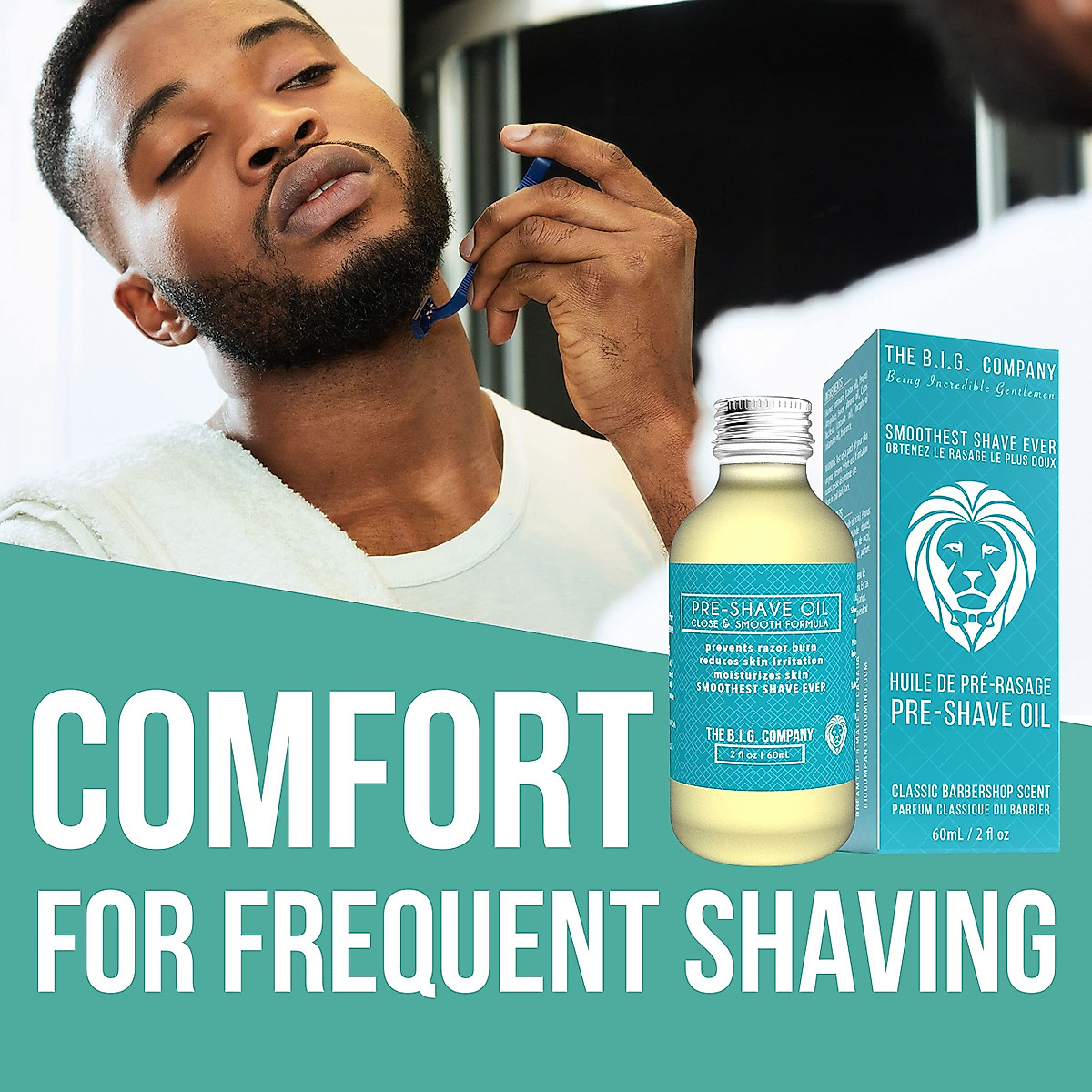 Pre Shave Oil for Men - Shaving Oil Made with Natural Oils - Good for Close Shave and Smooth Shave - Suitable for Sensitive Skin - Use on Face or Head - Classic Barbershop Scent - 60ml
