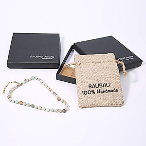 BALIBALI Semi Precious Stone Beaded Choker Necklace 14K Gold Plated Natural Stone Double Strand Necklace Layered Short Necklaces